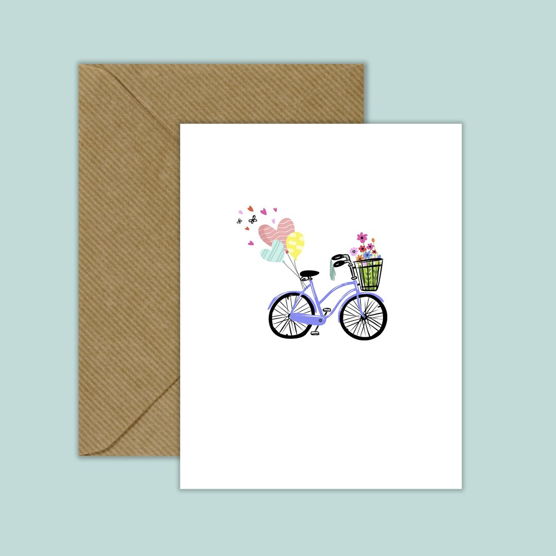 Cheerful Sweet Bicycle Notecard - Unique, Custom, Original, Fun, Heart ...