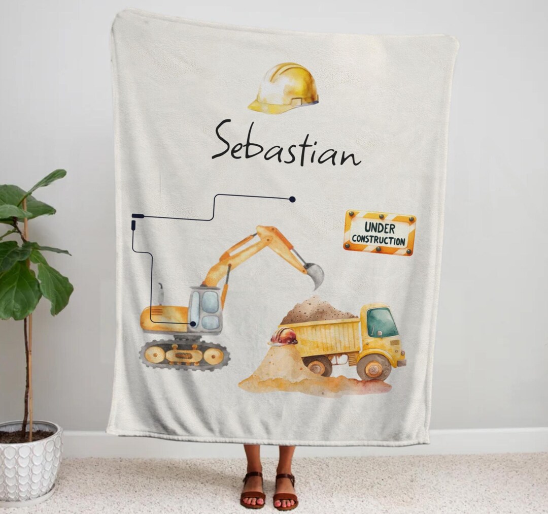 Personalized Construction Baby Blanket, Personalized Baby Name Fleece ...
