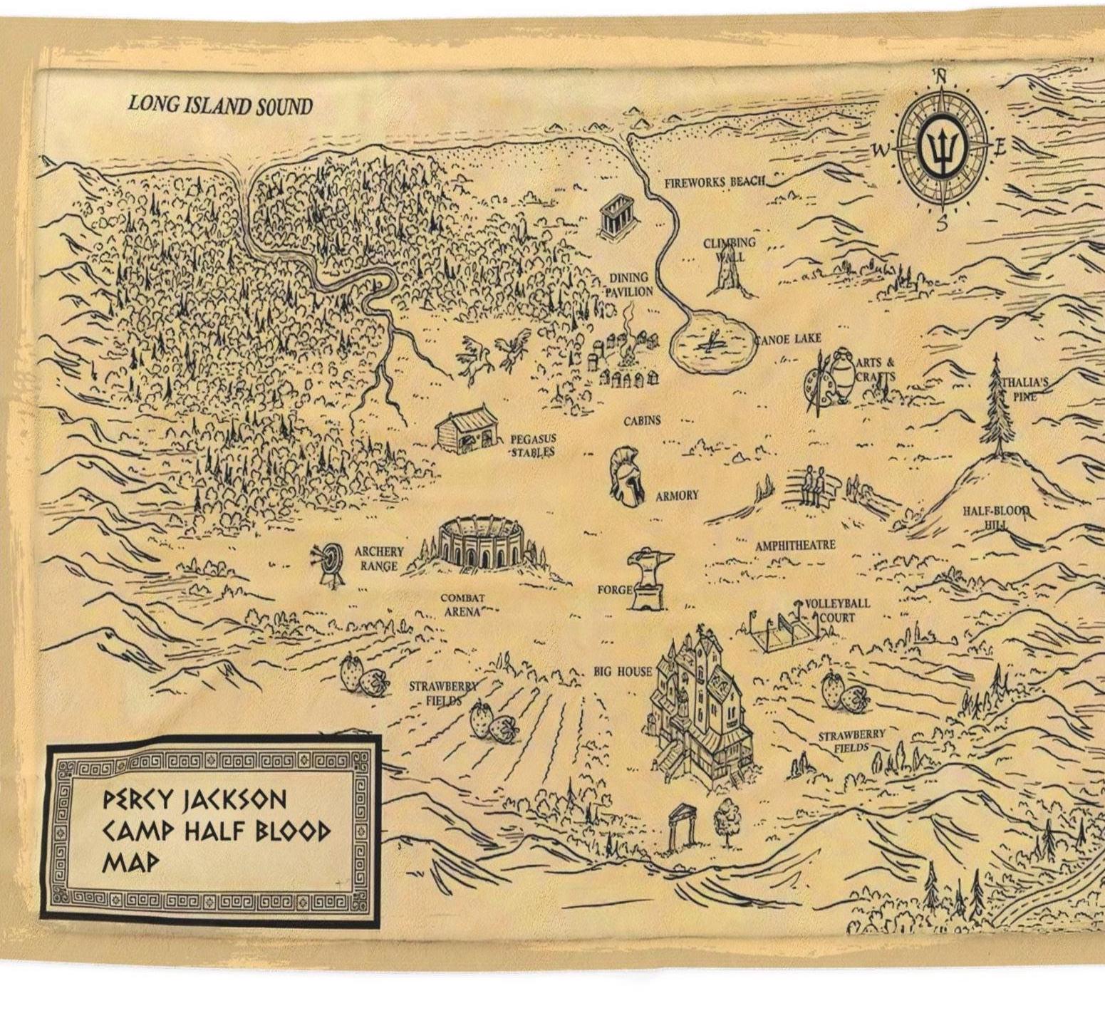 Camp Half-blood Map Plush Blanket, Vintage Blanket, Old Map of ...