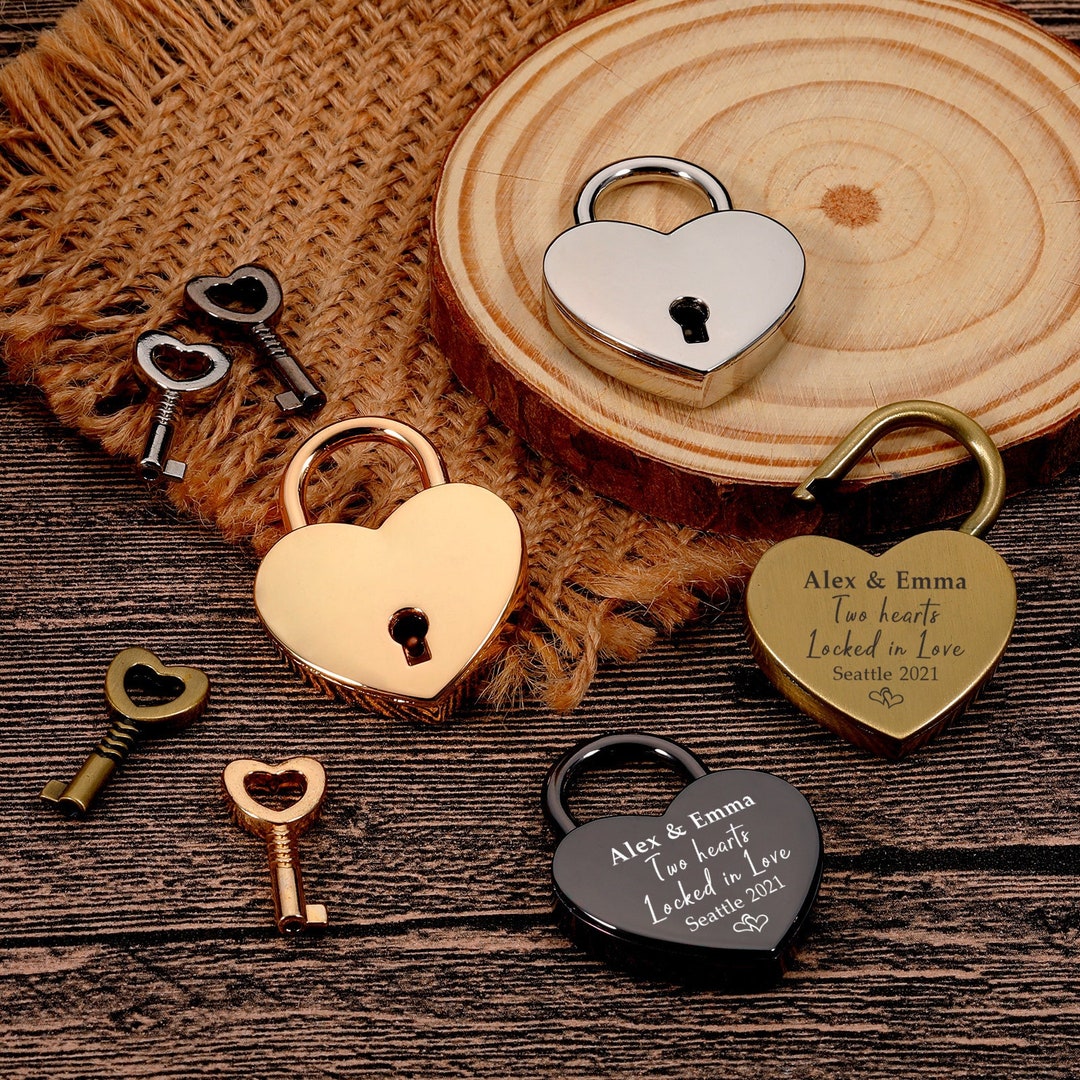 Custom Padlock, Two Hearts Locked in Love, Personal Heart Lock, Wedding ...