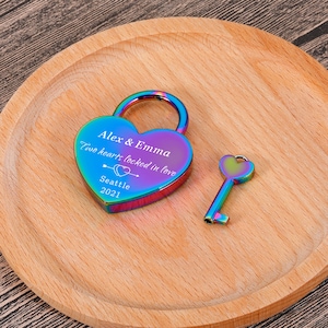 Custom Padlock, Two Hears Locked in Love Lock, Personalized Lock ...