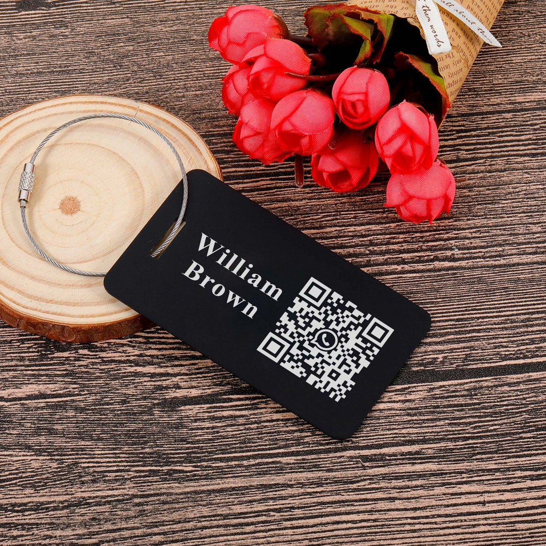 Custom Metal Luggage Tag - Customized Engraved Info & QR Code ...