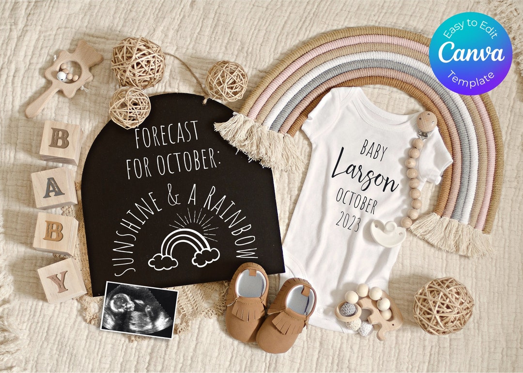 Rainbow Baby Announcement, Pregnancy Announcement Digital, Boho ...
