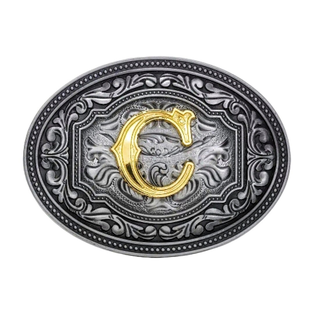 Initial c Two-tone Gunmetal Western Belt Buckle NEW - Etsy