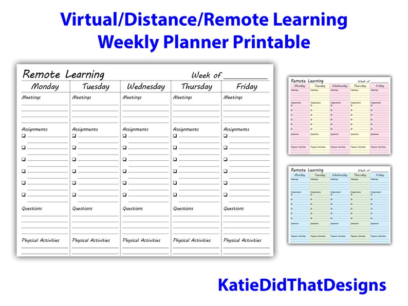 Remote/distance/virtual Learning Planner Pages for Middle-school/high ...