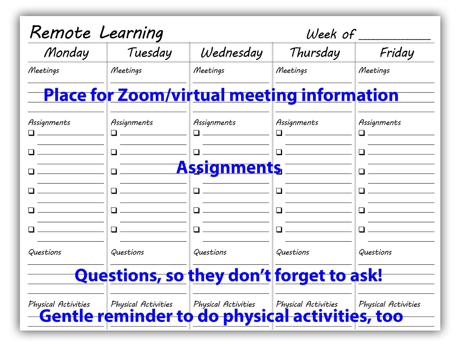 Remote/distance/virtual Learning Planner Pages for Middle-school/high ...