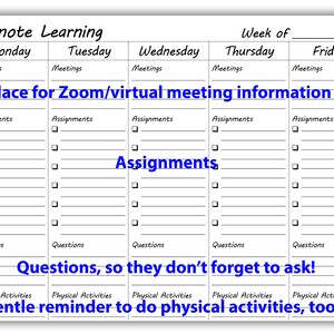 Remote/distance/virtual Learning Planner Pages for Middle-school/high ...