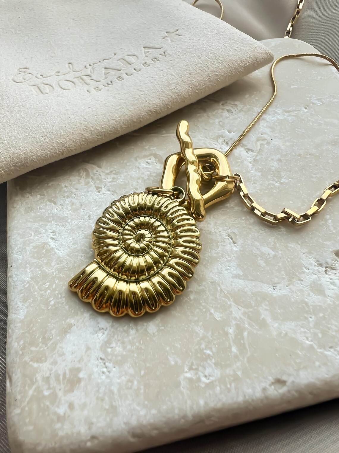 Nautilus Shell Layered Necklace, Gold Plated Stainless Steel, Shell ...