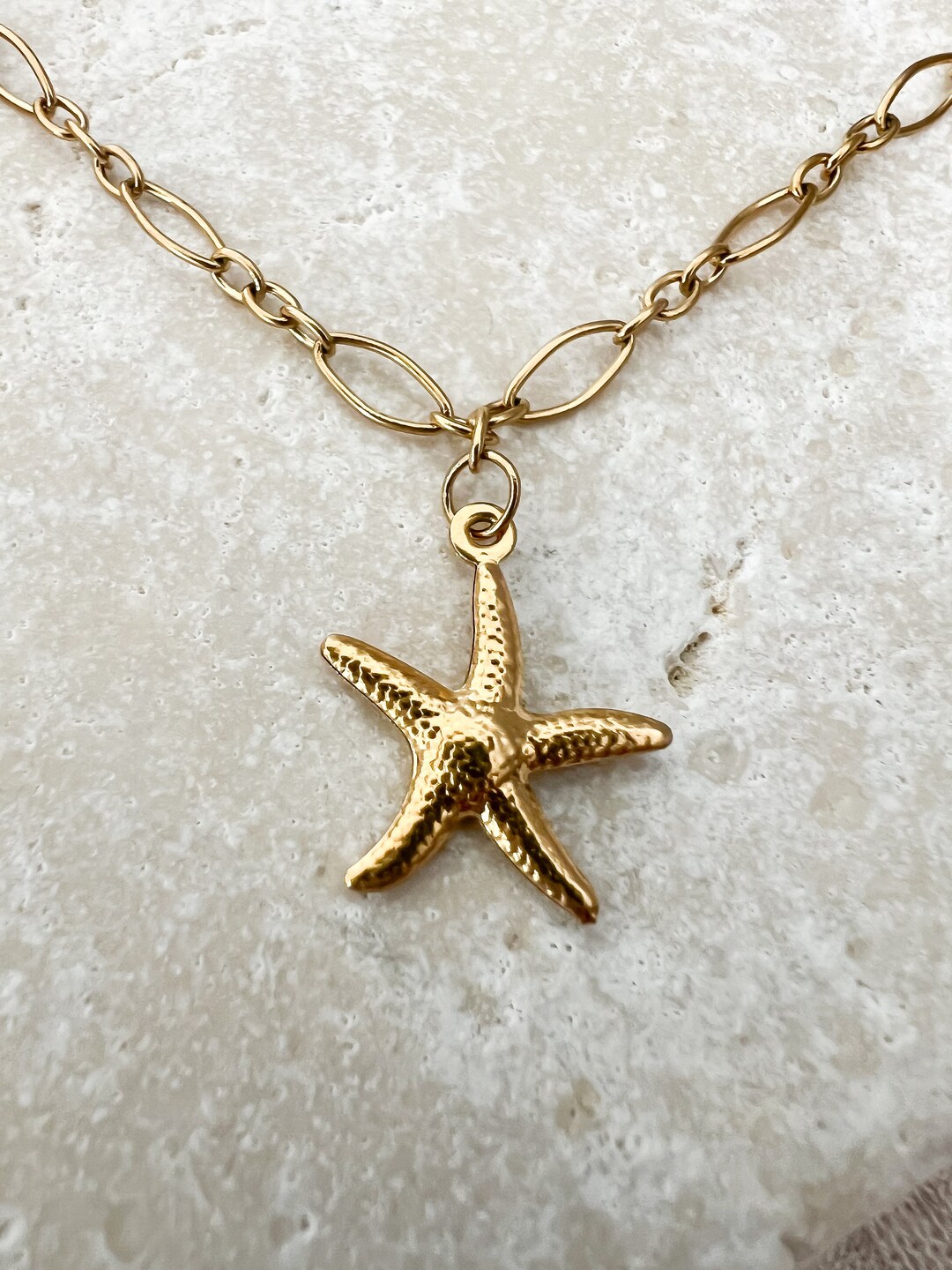 Starfish Necklace, on a Figaro Chain. Gold Plated Stainless Steel ...