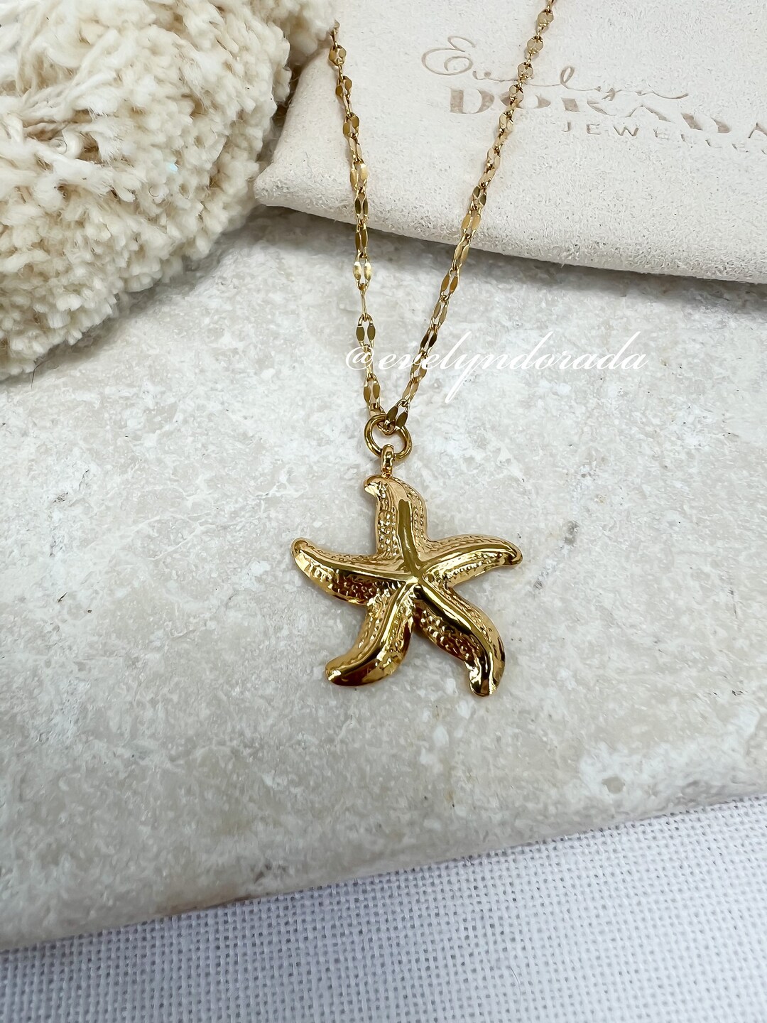 Chunky Starfish on a Flutter Chain Necklace, Gold Plated Stainless ...