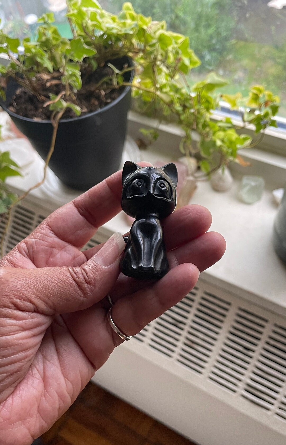 Obsidian Cat Figurine: Luna Protection Stone, Spiritual Decor - Etsy