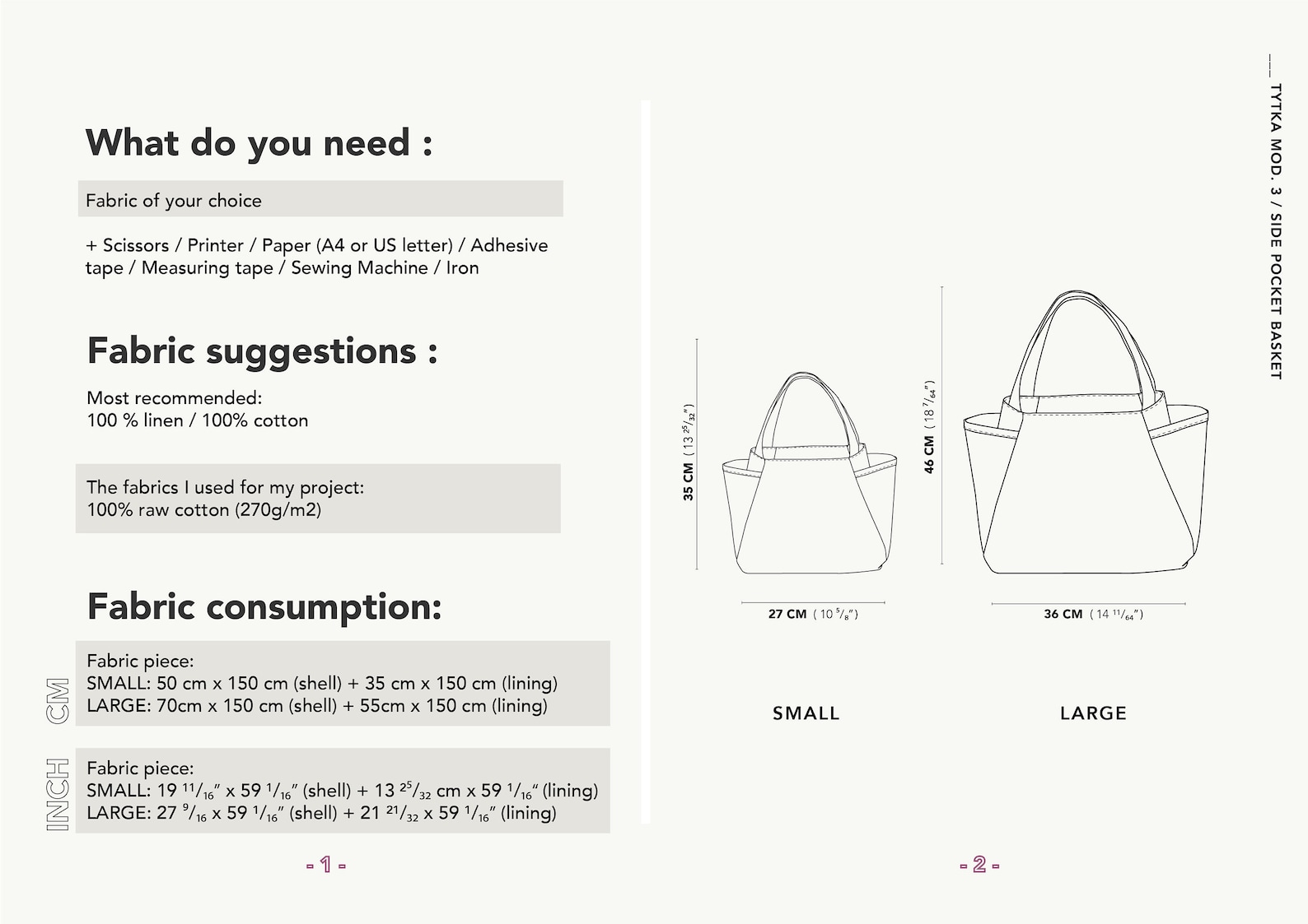 Side Pocket Basket Sizes SMALL LARGE Canvas Bag Sewing - Etsy