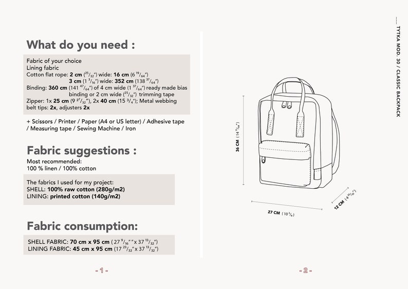 Classic Backpack Canvas Bag Sewing Pattern Bag PDF - Etsy