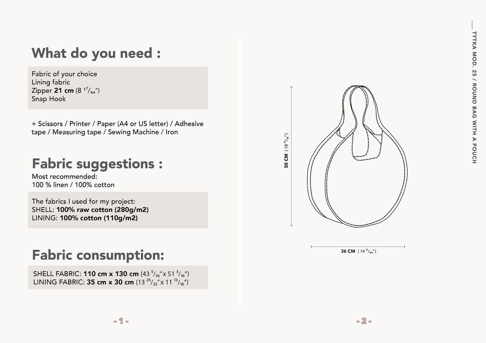 Round Bag With a Pouch Sewing Pattern One Size - Etsy