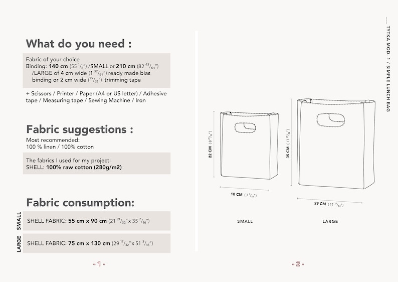 Simple Lunch Bag Tote Bag 2 SIZES PDF Pattern - Etsy