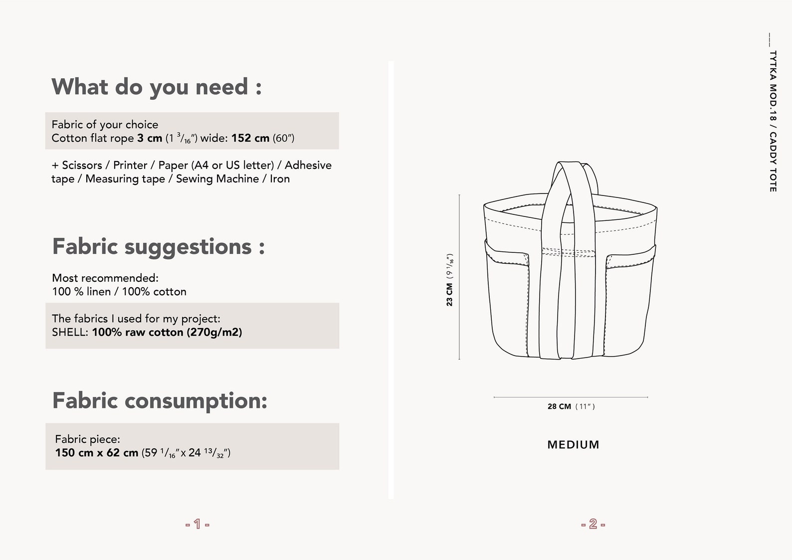 Caddy Tote Bucket Bag Canvas Bag Sewing Pattern - Etsy