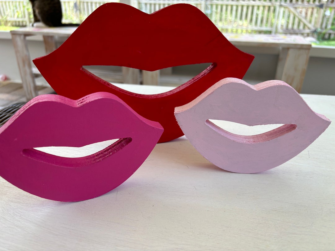 Large Wood Colored LIPS, Red Lips, Wood Cutouts, Decorative Colorful ...