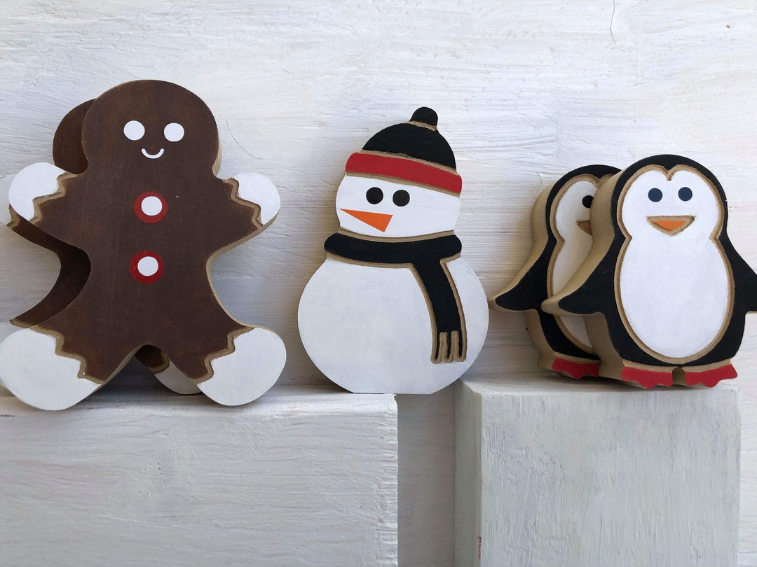 Christmas SNOWMAN, GINGERBREAD and Penguin, Holiday Tiered Tray Decor ...