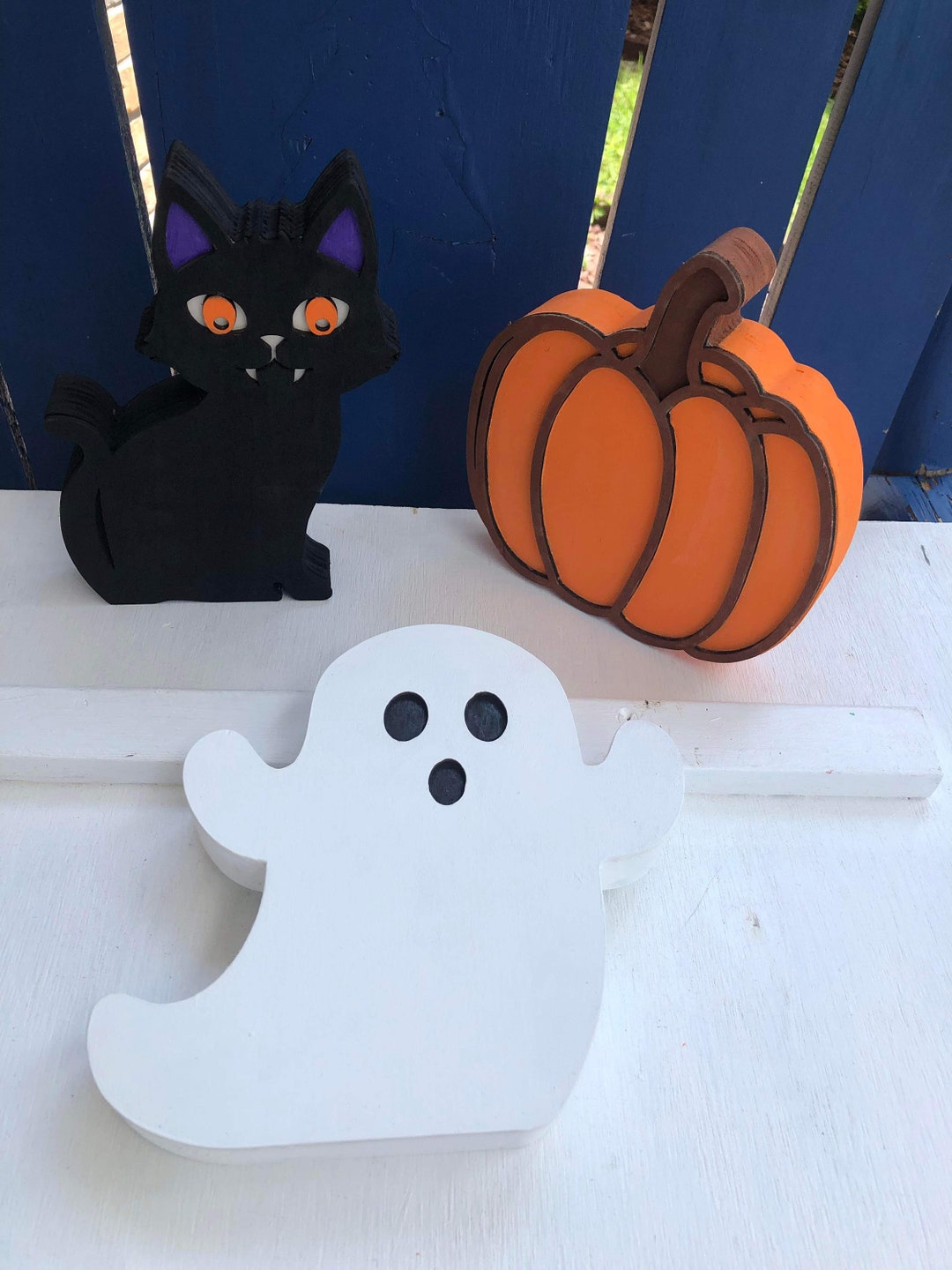 Large Chunky Pumpkin, Cat and Ghost Halloween Wood Decor - Etsy