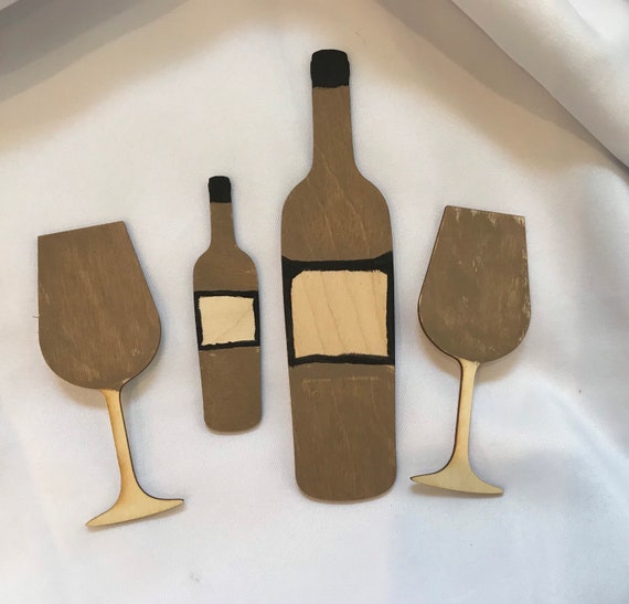 Wood Wine Bottle and Wine Glass Magnets Light Brown - Etsy