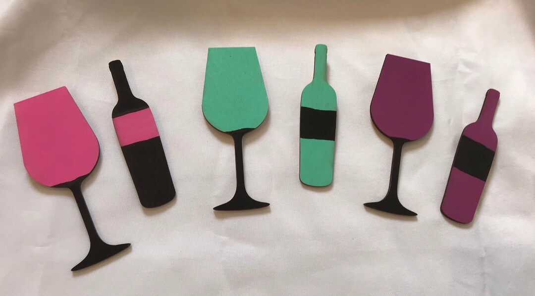 Wood Wine Bottle and Wine Glass Magnets Colorful - Etsy