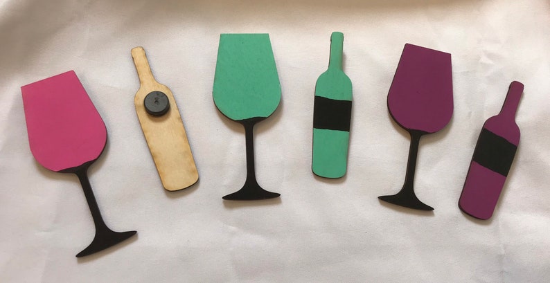 Wood Wine Bottle and Wine Glass Magnets - Colorful - Etsy