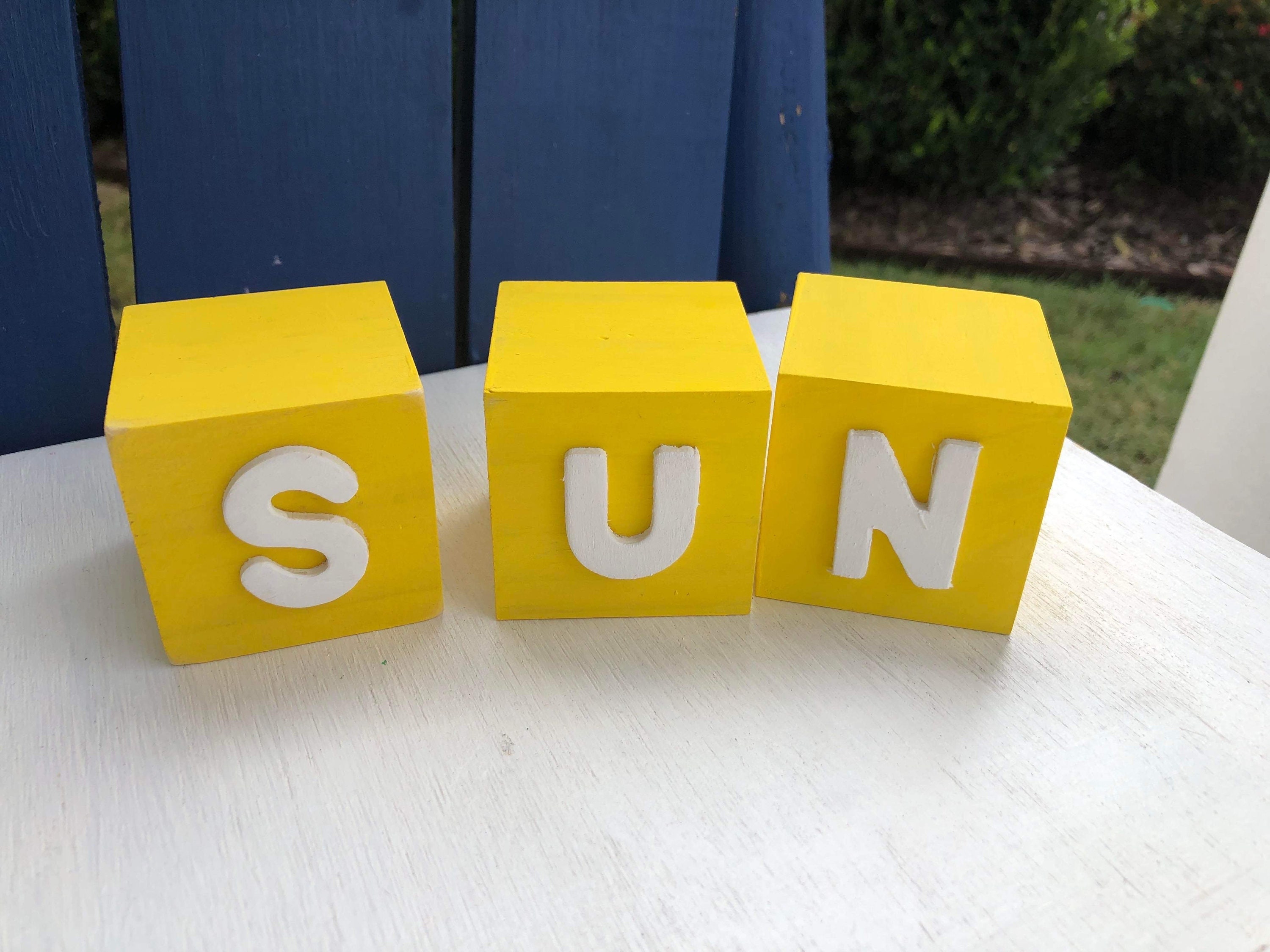 SUN, SUNSHINE, 2 Inch, Chunky Decor and Wood Blocks, Tiered Tray Summer ...