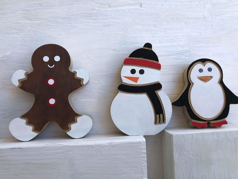 Christmas SNOWMAN, GINGERBREAD and Penguin, Holiday Tiered Tray Decor ...