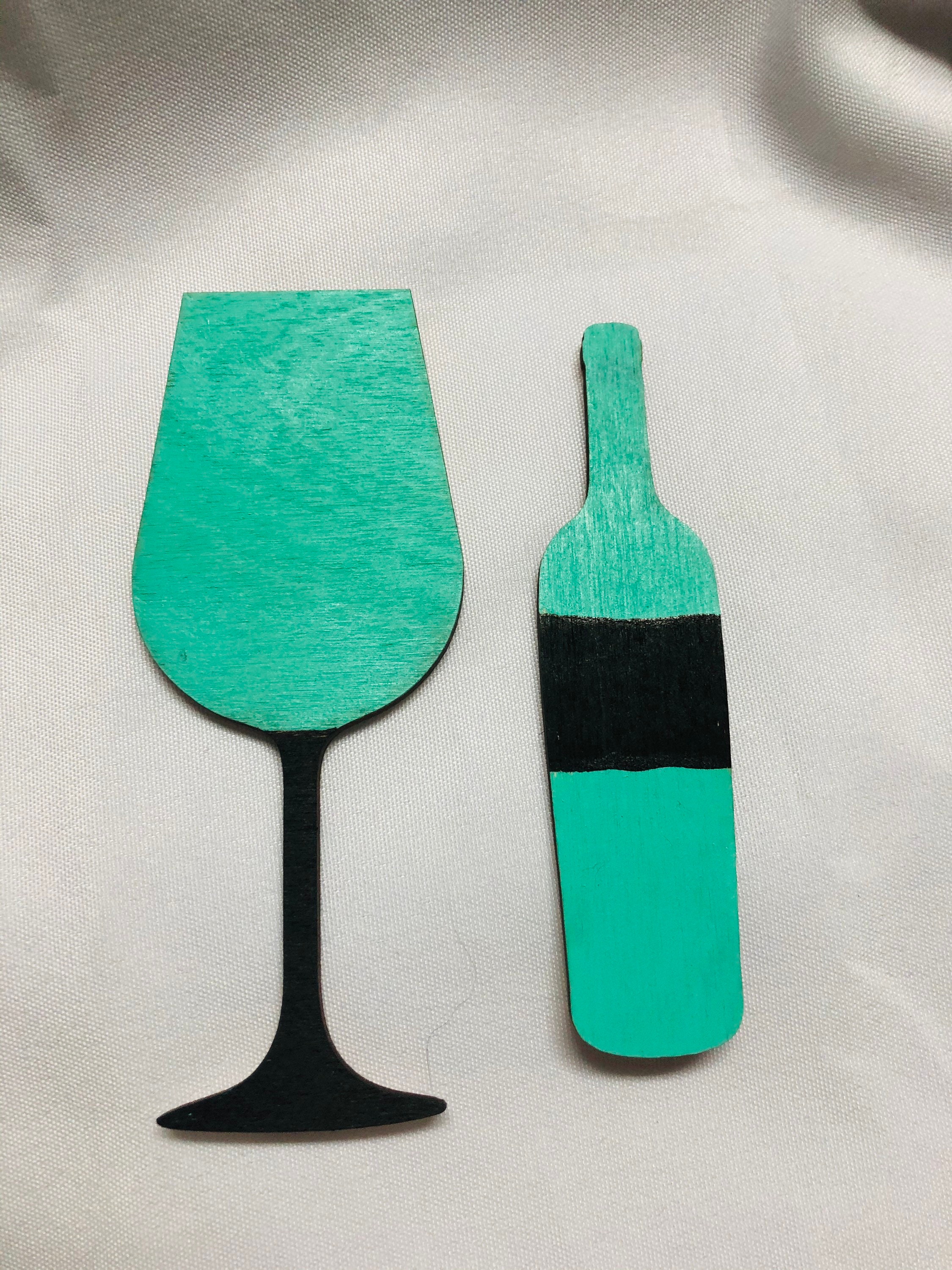 Wood Wine Bottle and Wine Glass Magnets - Colorful - Etsy