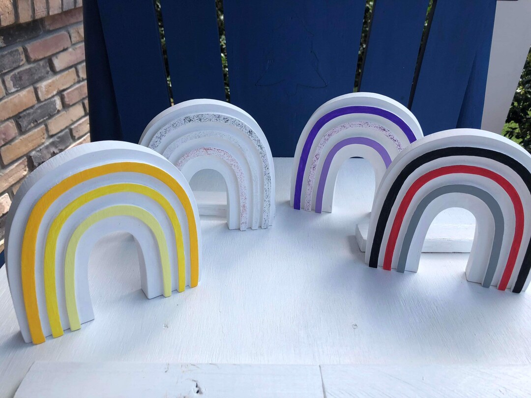 Large WOODEN RAINBOWS, Chunky Wood Tiered Farmhouse Decor - Colorful - Etsy