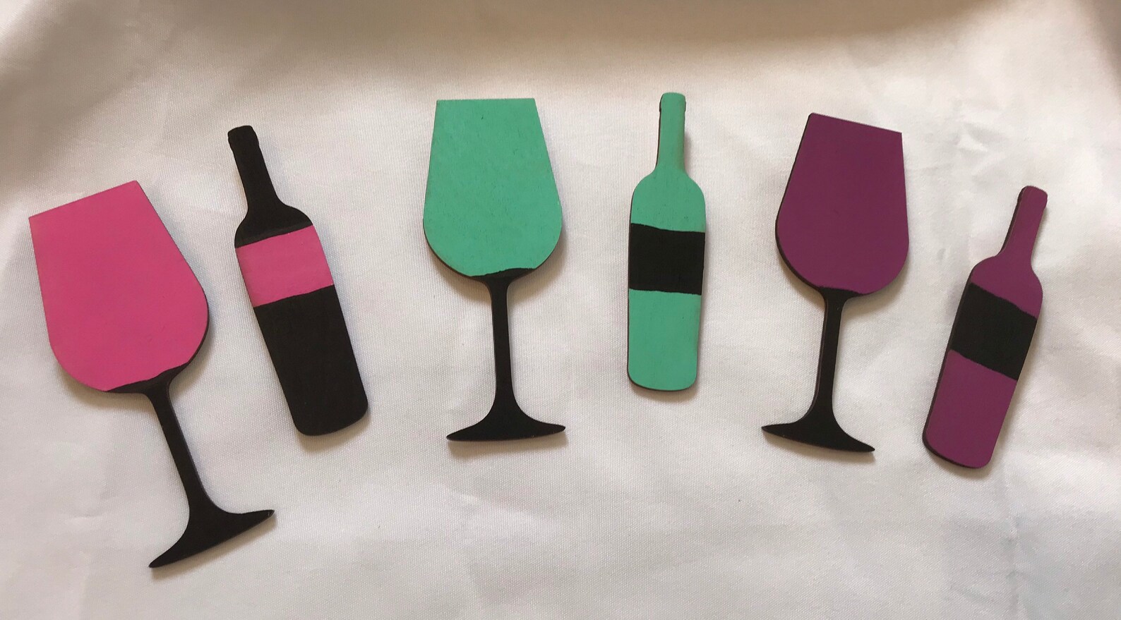 Wood Wine Bottle and Wine Glass Magnets - Colorful - Etsy