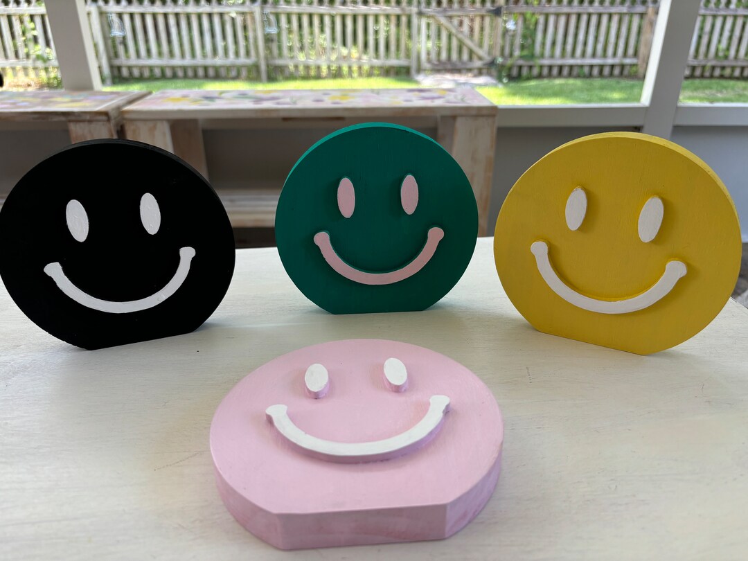 Wooden Happy, Smiley Face / Hanging, Standing Home Decor - Etsy