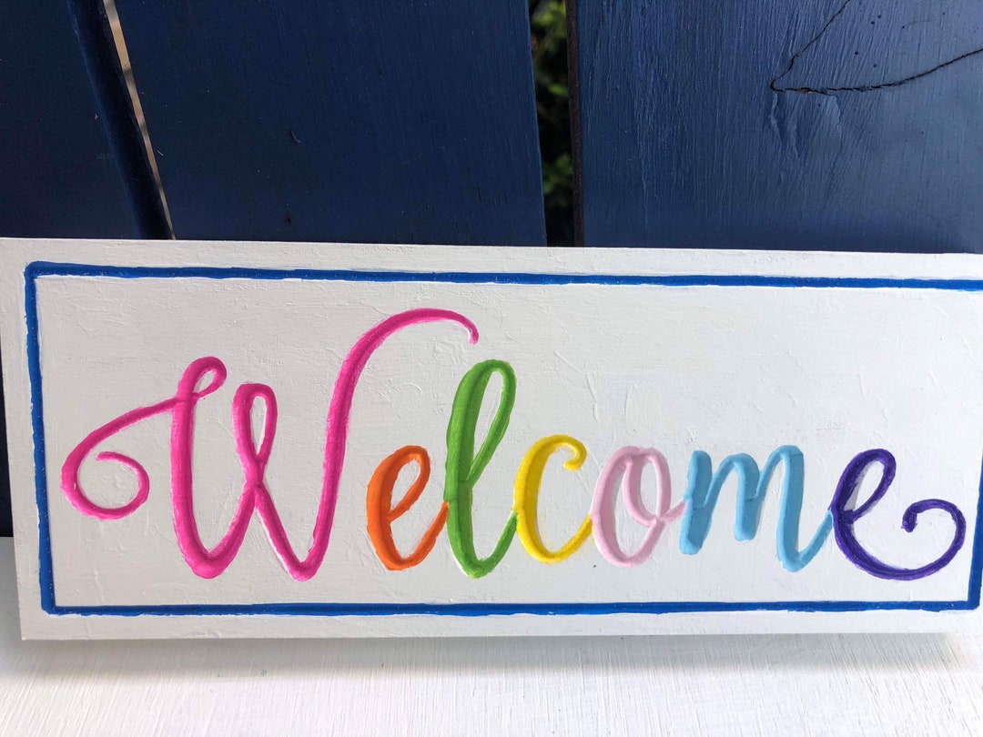 Pastel WELCOME Sign / COLORFUL / Chunky Tiered Tray Decor - Etsy