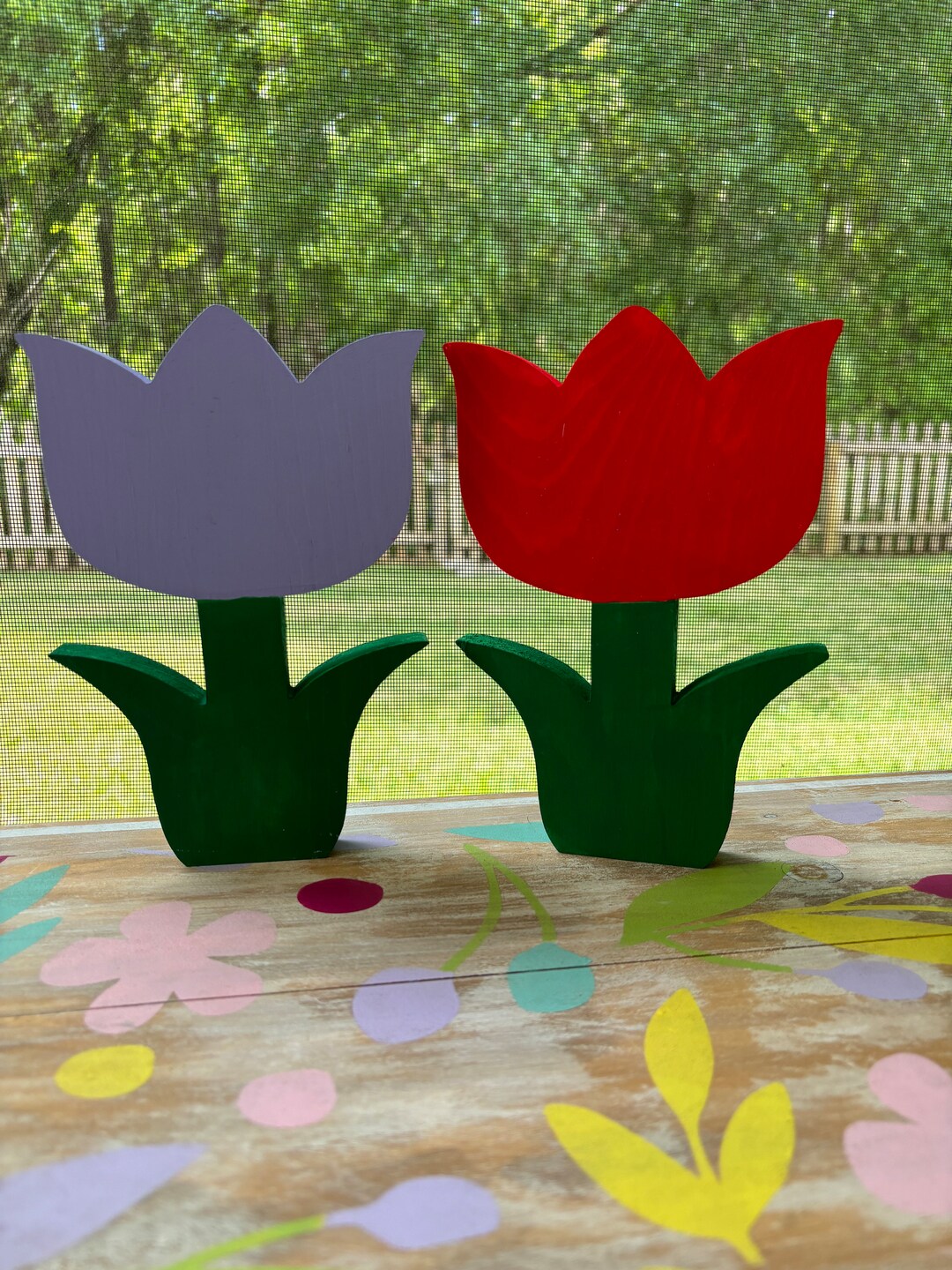 Wooden SPRING, Large, Chunky TULIP, 8 Inch Wooden Stand up / Tiered ...