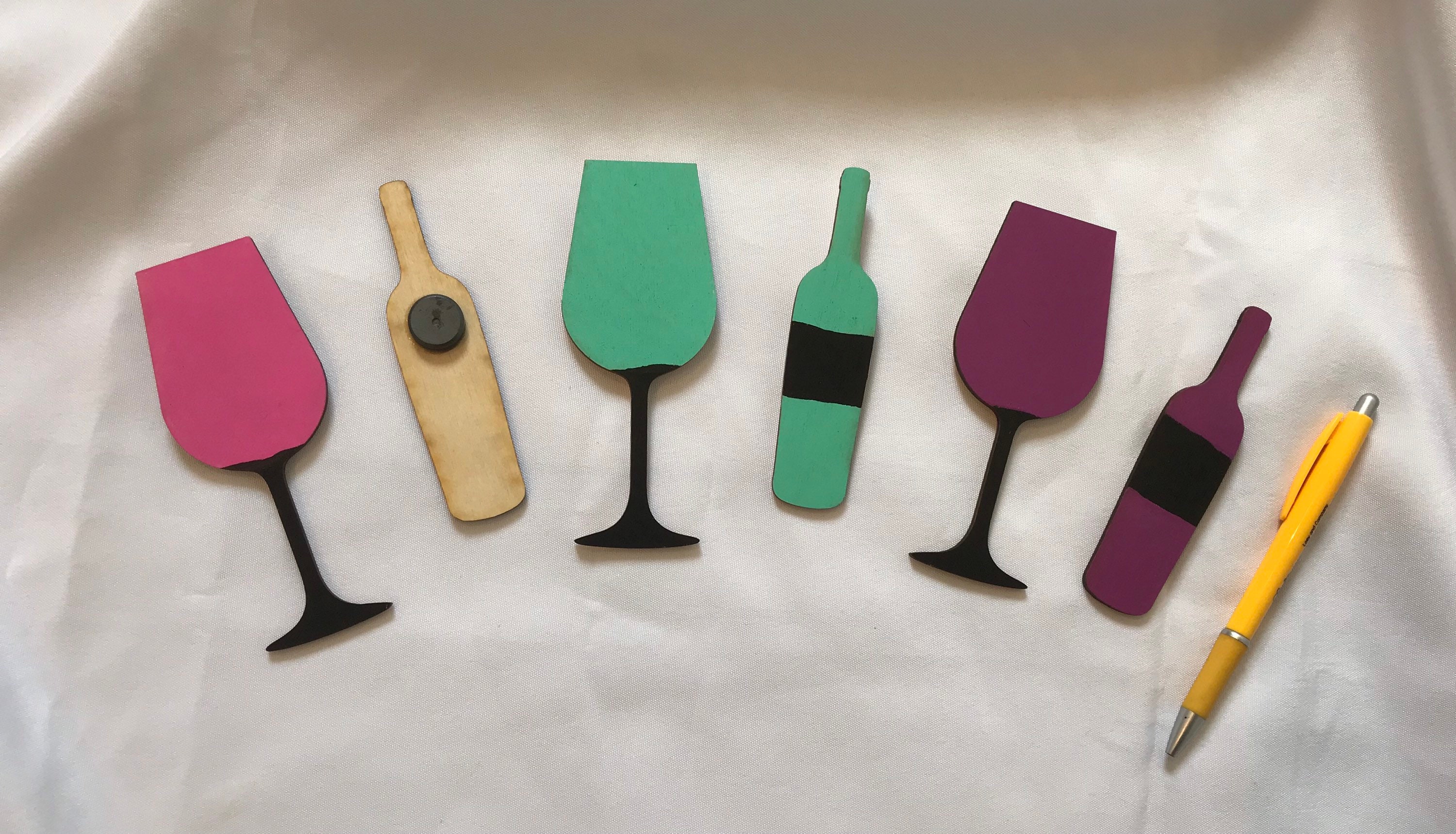 Wood Wine Bottle and Wine Glass Magnets Colorful | Etsy