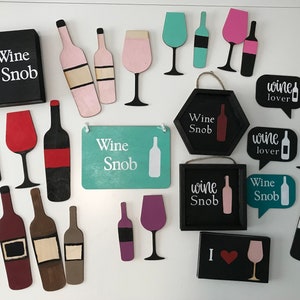 Wood Wine Bottle and Wine Glass Magnets - Colorful - Etsy