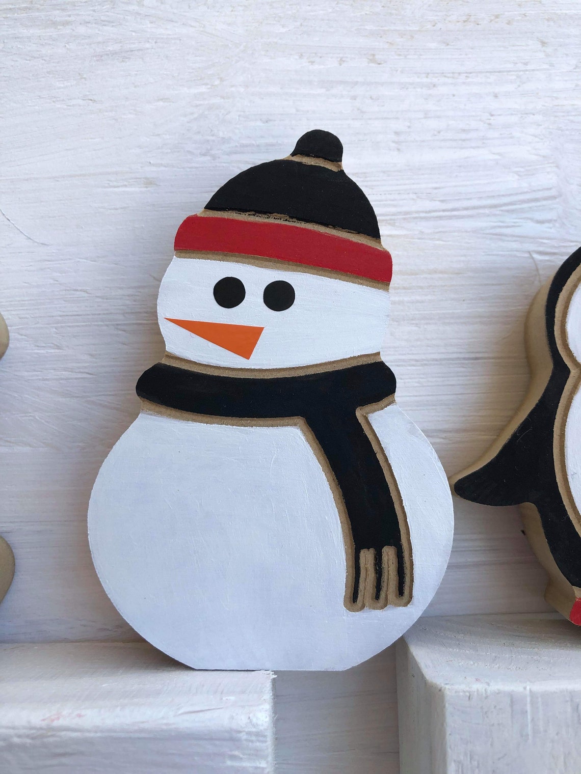 Christmas SNOWMAN, GINGERBREAD and Penguin, Holiday Tiered Tray Decor ...