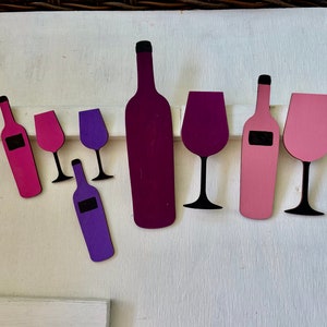 Wood Wine Bottle and Wine Glass Magnets - Colorful - Etsy