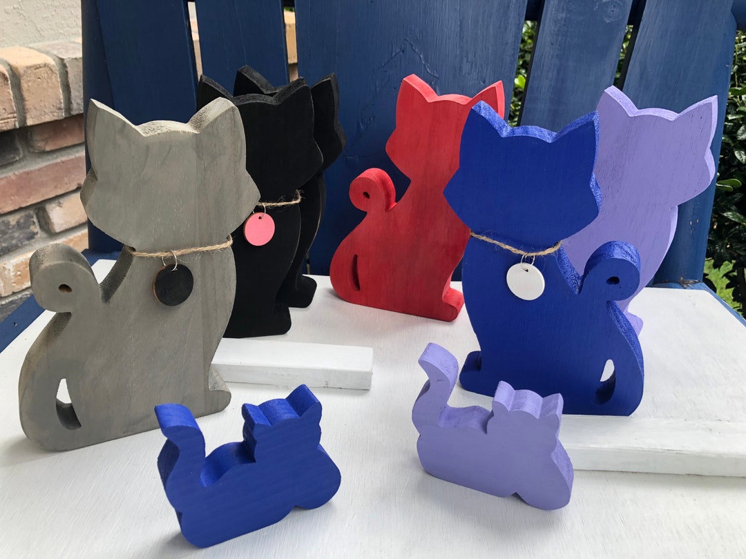 Cats/kitties, Solid WOOD Rustic, Cat Mom Gifts CATS Tiered Tray Counter ...