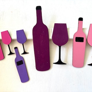 Wood Wine Bottle and Wine Glass Magnets - Colorful - Etsy