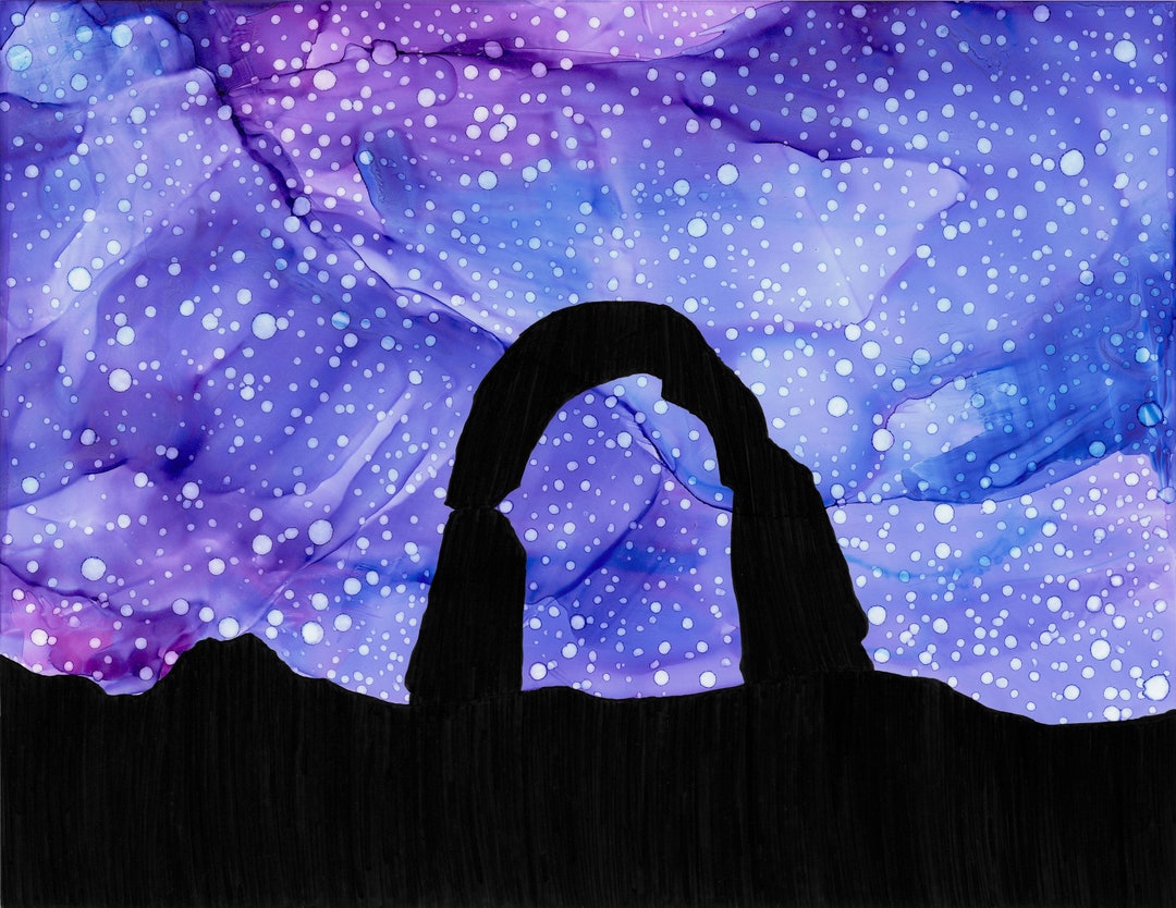 Alcohol Ink Art Print Night Sky Collection: Stippled Memory Purple Blue ...