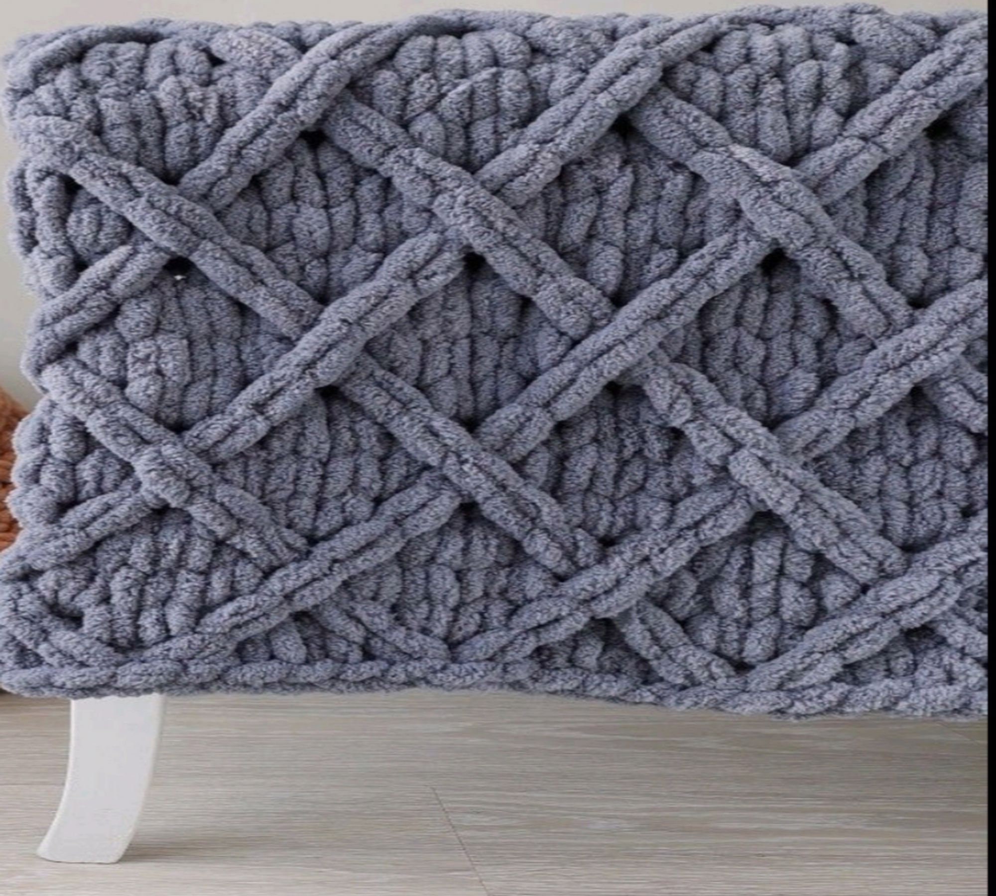 Knit Soft Baby Blanket, Gray Puffy Blanket, White Crib Blanket, Rhombus Pattern Throws, Home ...