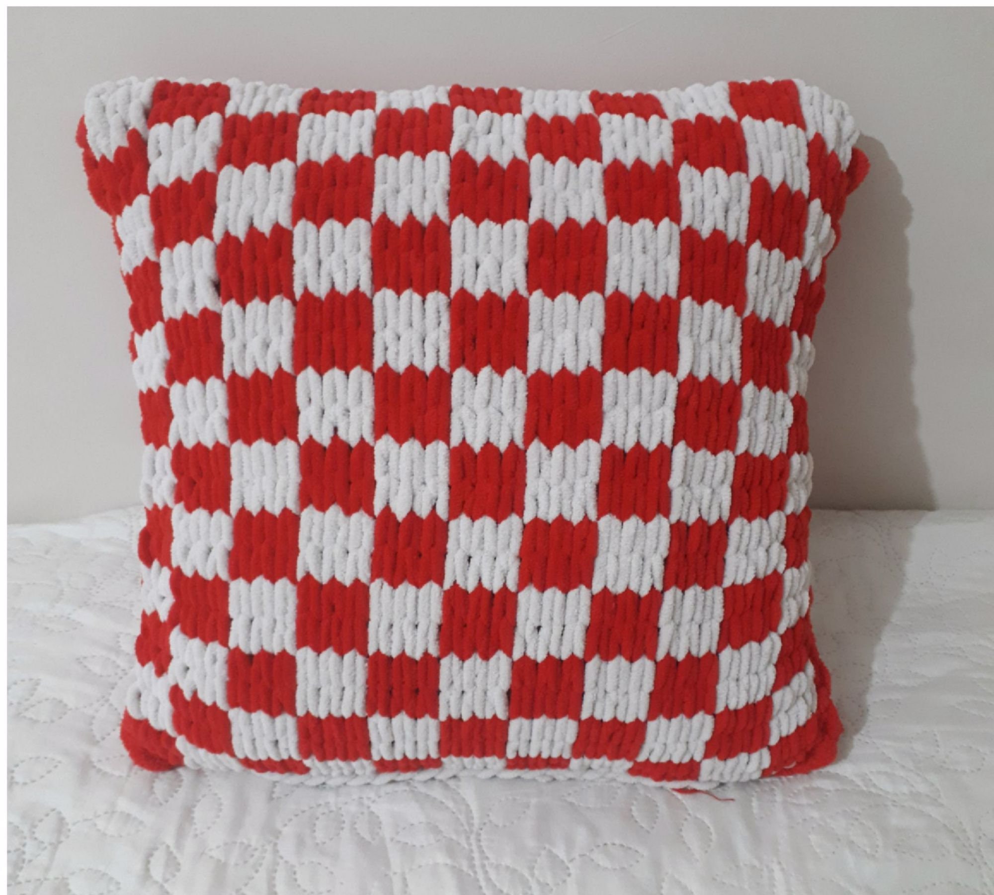 Knit Black White Checkered Pillow, Plaid Pillowcase, Chess Pattern ...