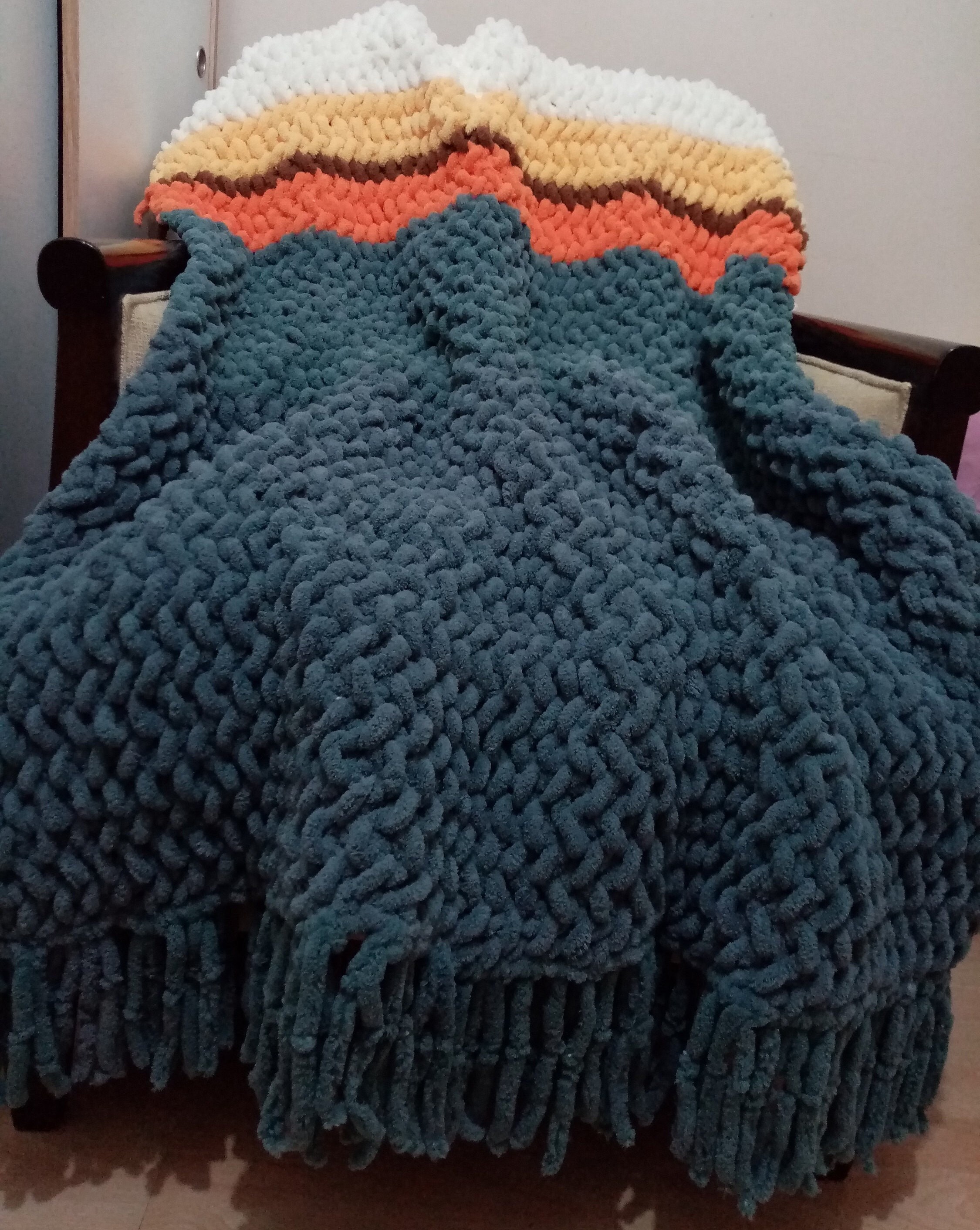 Gray Throw Blanket, Striped Chunky Knit Blanket, Gray Sofa Tassel ...