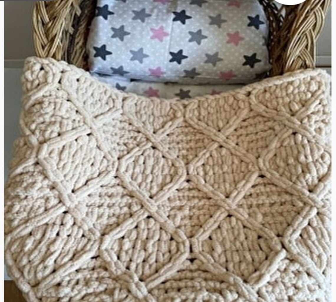 Chunky Beige Baby Blanket, Knit Throw Blanket for Baby, Home Made ...