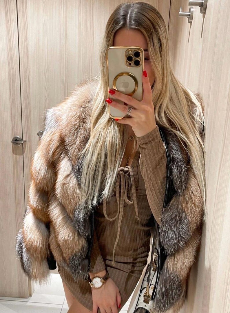 Luxury Fox Jacket With Fox Fur Details/ Natural Fox Fur/ Women Jacket ...