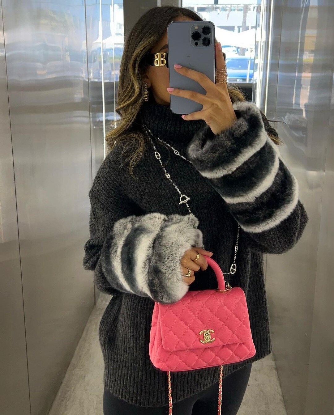 Black and Grey Real Rex Cuffs / Natural Rabbit Fur/ Women Jacket ...