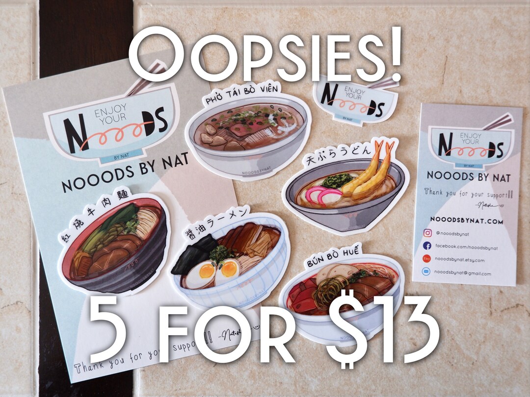 Oopsies Set of 5 Noodle Stickers PT 2 Asian Noodles Die Cut Premium ...