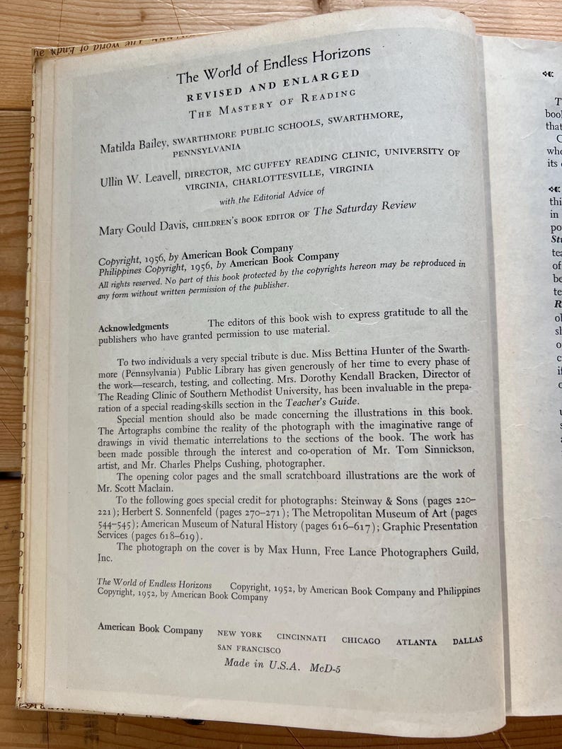 1956 the World of Endless Horizons the Mastery of Reading by Matilda ...