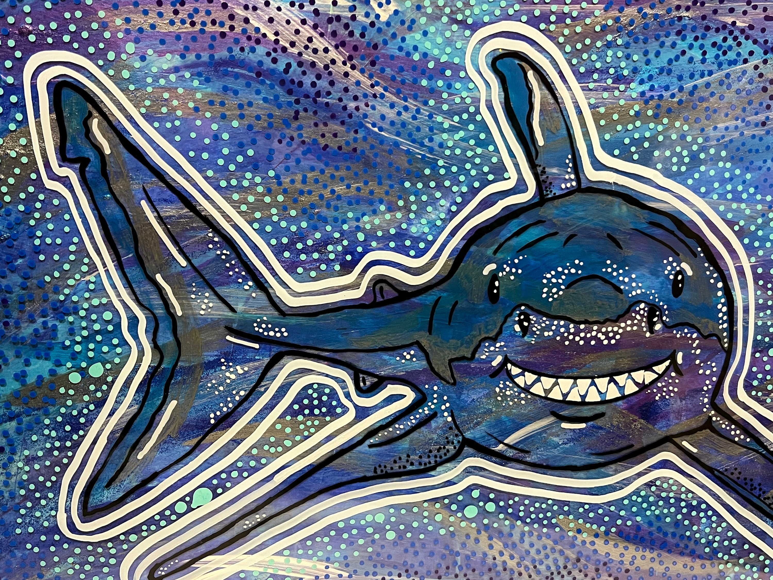 Original Shark Pop Art Painting on Reverse Glass With Upcycled Frame - Etsy